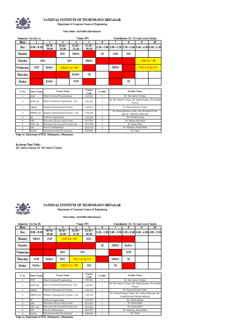 Timetables V4 CSE Autumn 2024 W.E.F 20 Aug 2024 | PDF