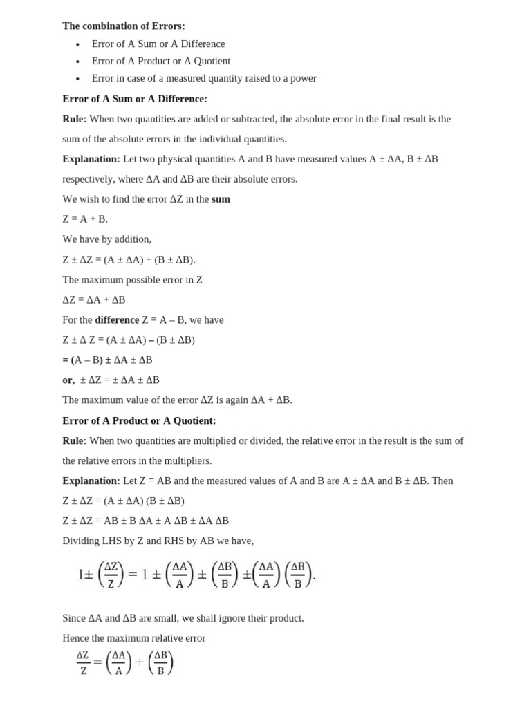 Combination of Errors | PDF