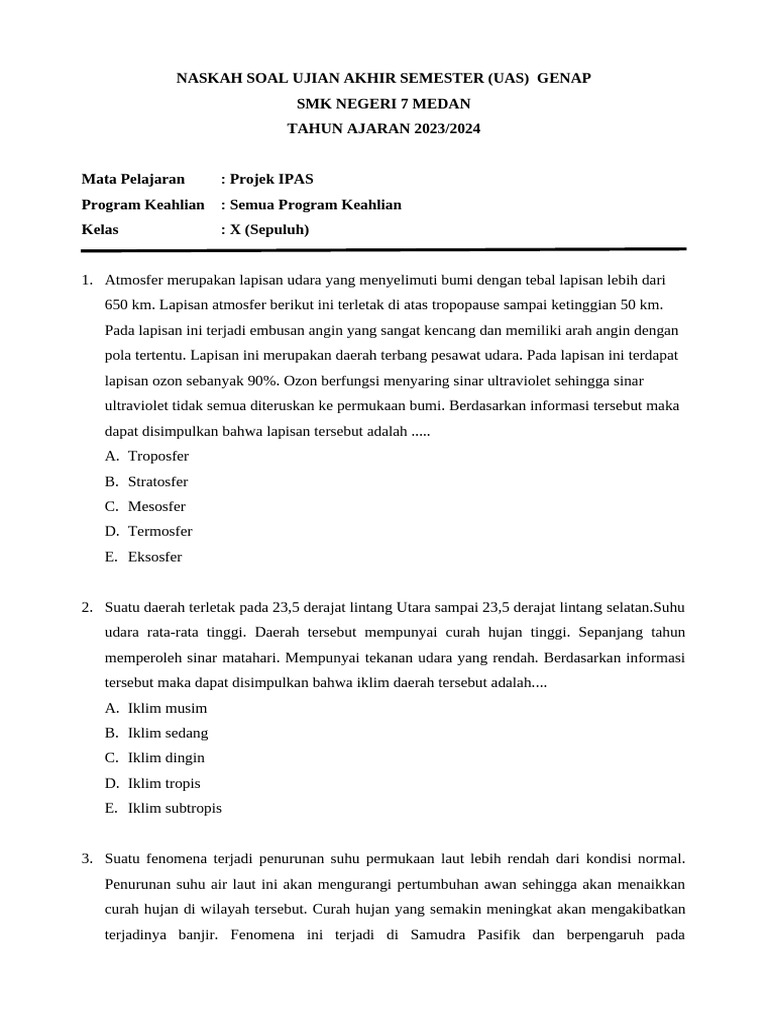 Naskah Soal Projek Ipas Uas SMT Genap 2024 Dan Jawabannya | PDF
