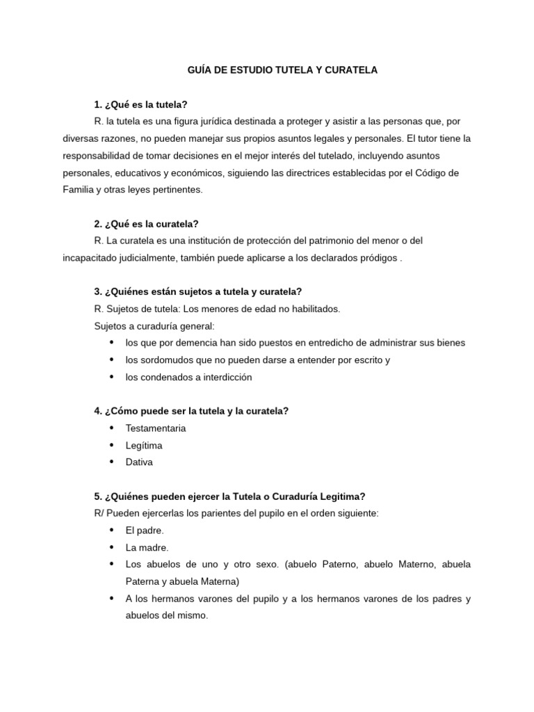 Guía de Estudio Tutela y Curatela | PDF