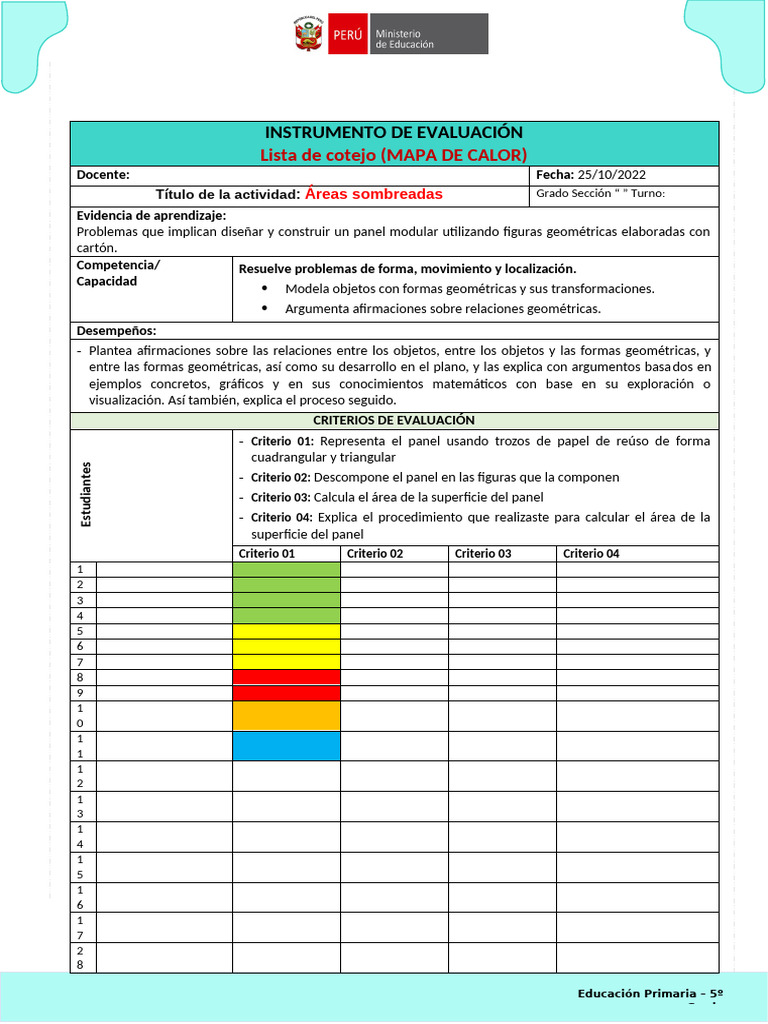 Mat 5° - Instr. Areas Sombreadas | PDF