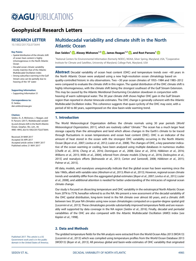 Geophysical Research Letters - 2017 - Seidov - Multidecadal Variability ...