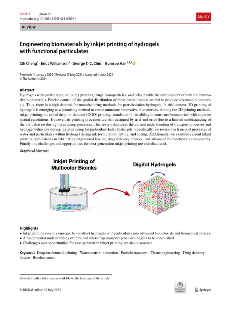 Engineering Biomaterials by Inkjet Printing of Hyd | PDF | Tissue Engineering | Science ...