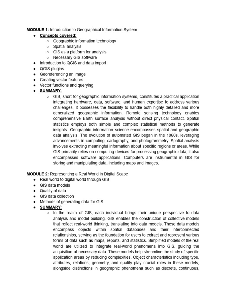 MODULE 1: Introduction To Geographical Information System Concepts Covered | PDF