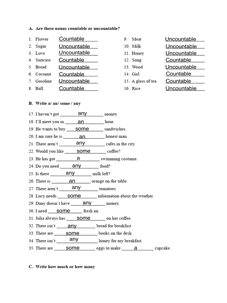Contable and Uncountable Practice 1 | PDF