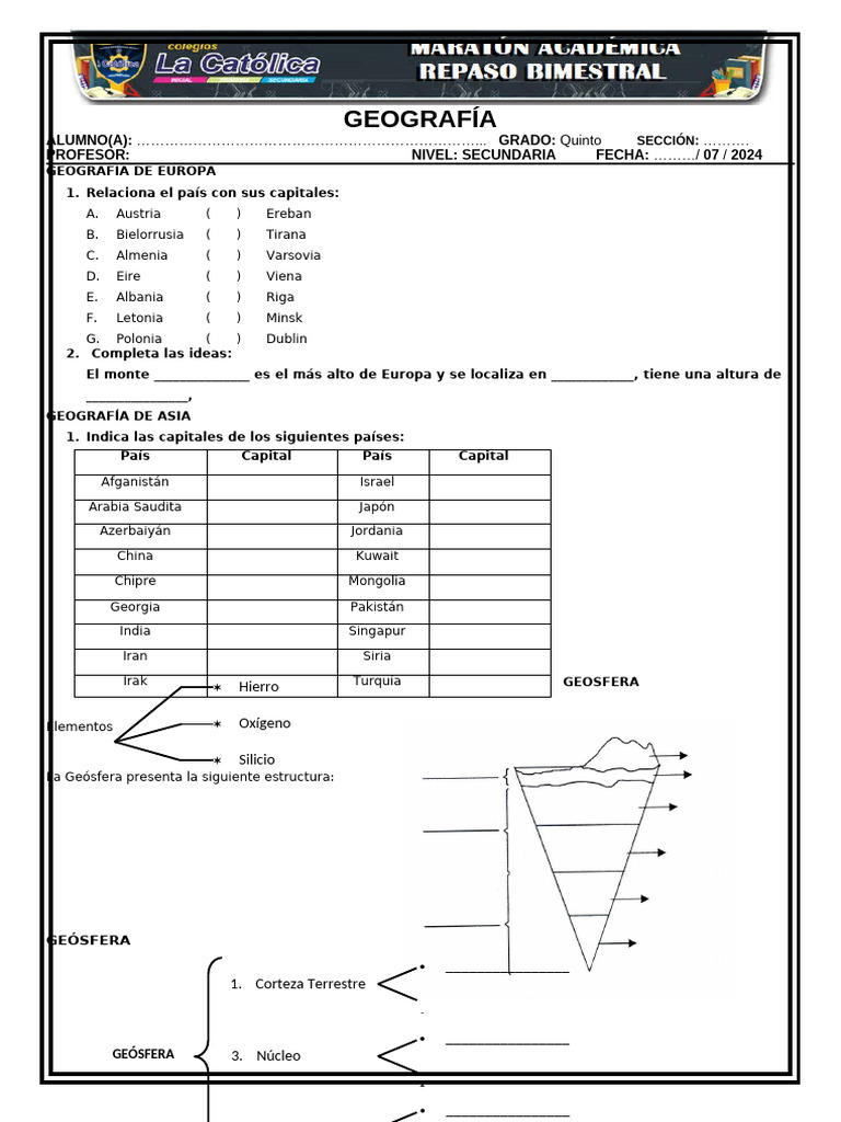 Repaso Bimestral Geo 5º | PDF