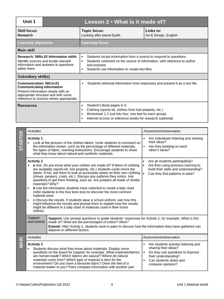 GP6 TG Unit 1 2 Lesson Plan | PDF