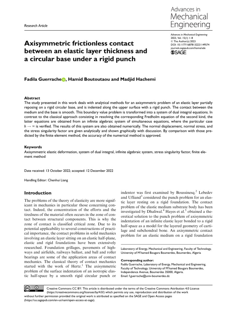 Axisymmetric Frictionless Contact Between An Elast | PDF | Linear Elasticity | Science & Mathematics