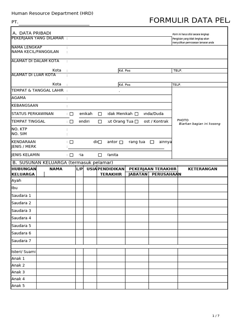 Form HRD013 Formulir Lamaran Pekerjaan | PDF