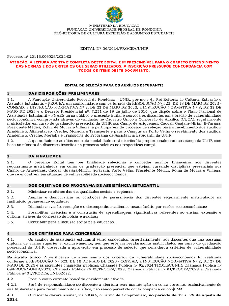 Edital 06 2024 PROCEA UNIR | PDF