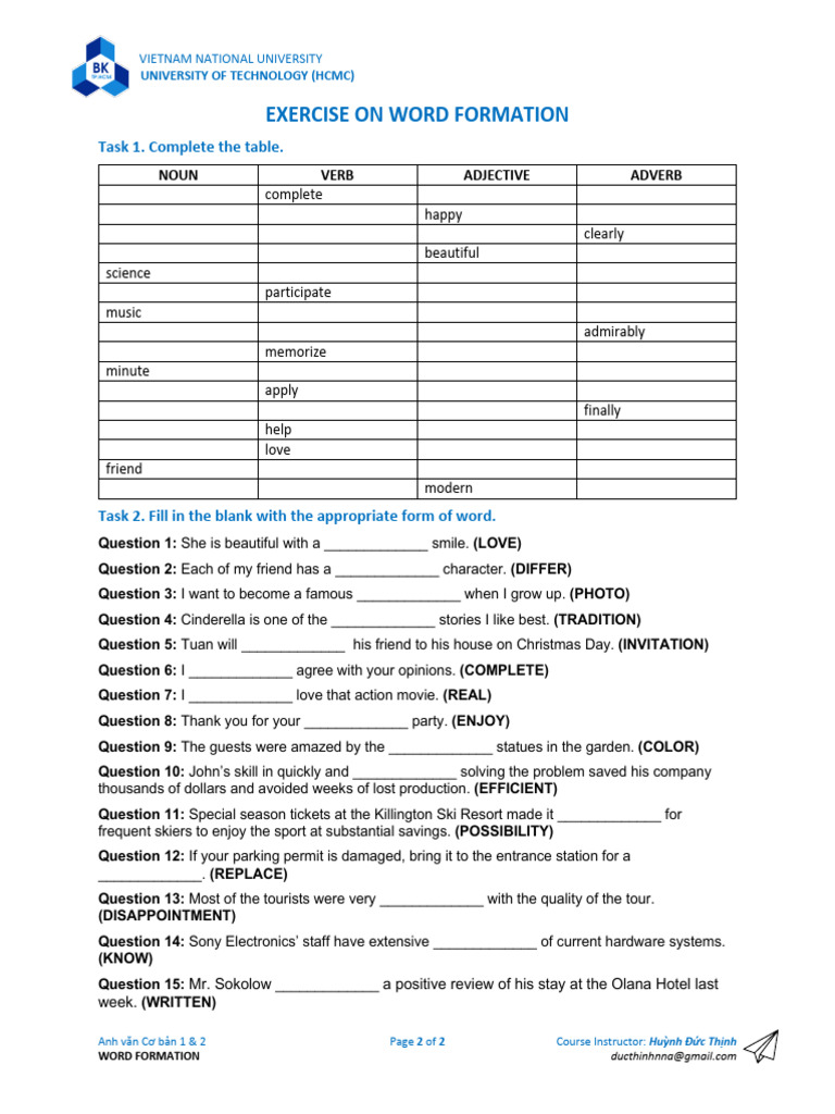 Session 1.1 Word Formation - Exercise | PDF