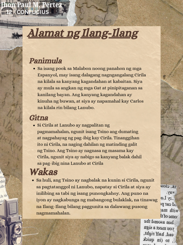 Alamat NG Ilang-Ilang Panimula Sa Isang Pook Sa Malabon Noong Panahon ...