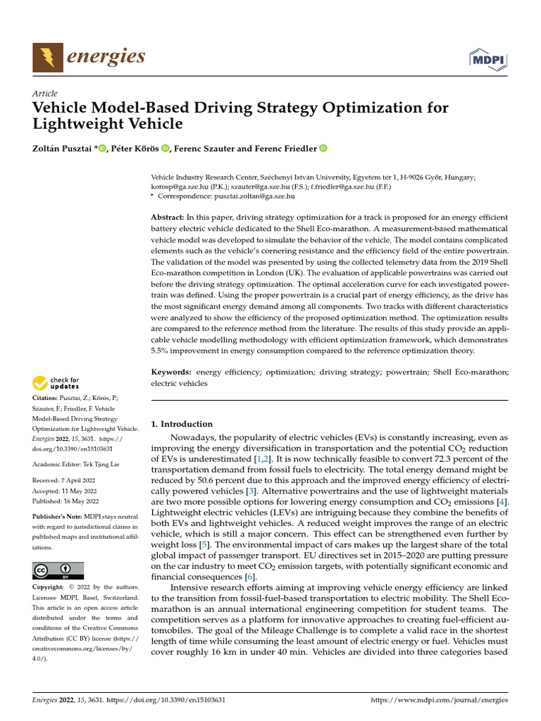 Vehicle Model Based Driving Strategy Opt | PDF