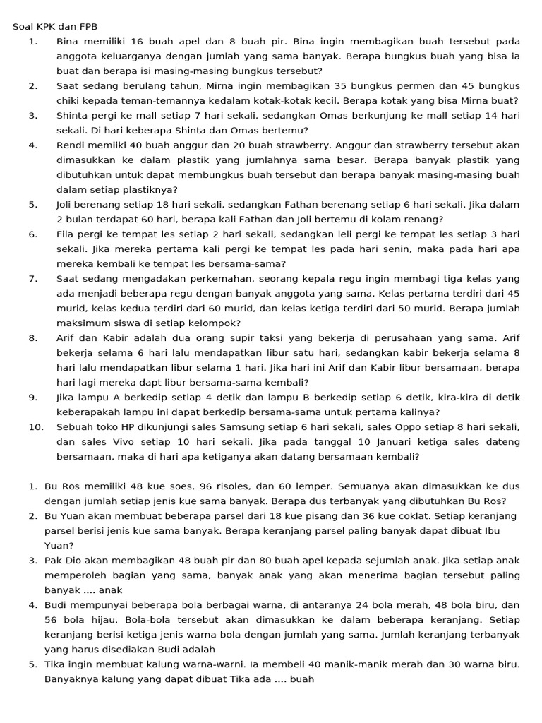 Soal KPK Dan FPB | PDF