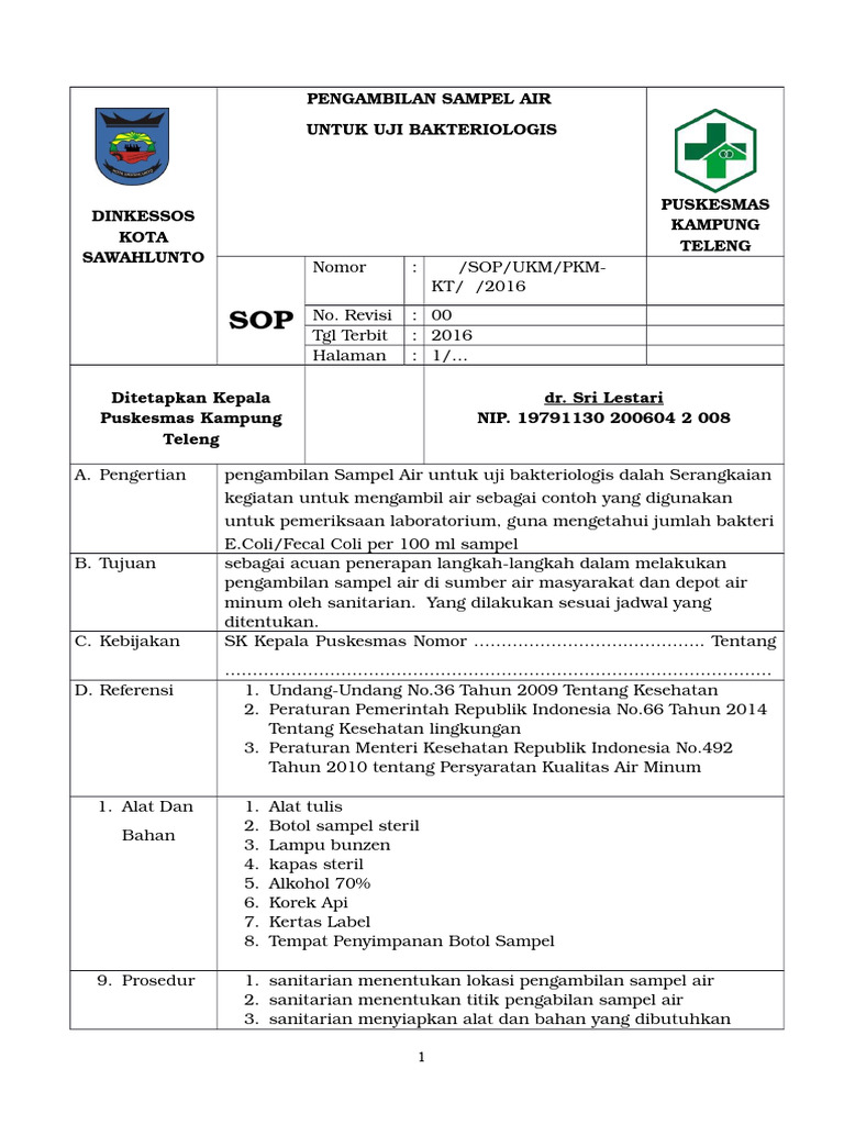 Sop Pemeriksaan Kualitas Bakteriologis - Compress | PDF