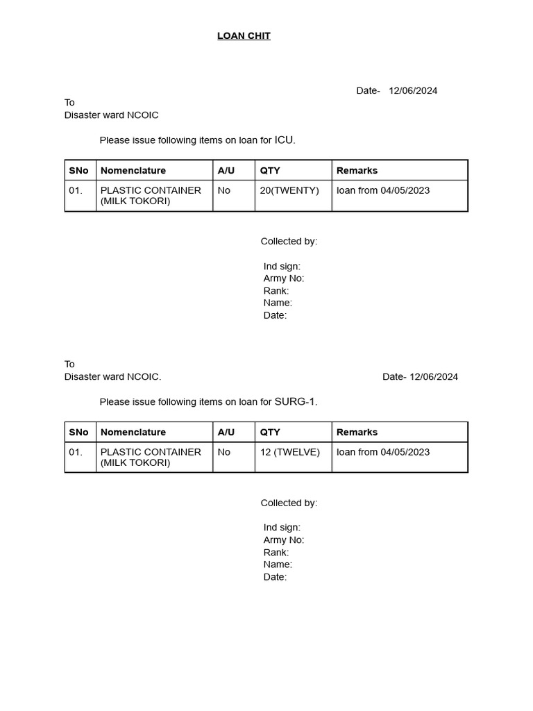 Loan Chit | PDF
