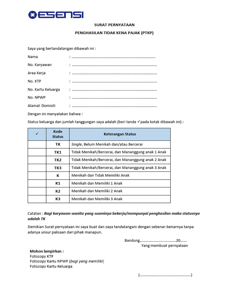 Surat Pernyataan PTKP | PDF