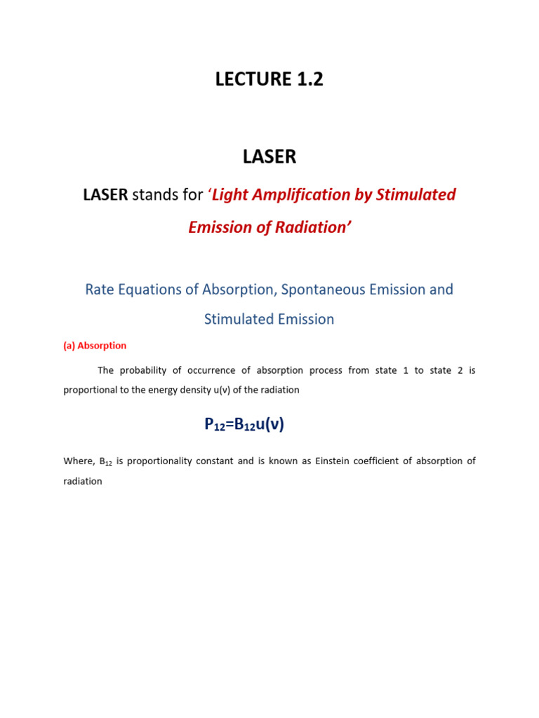 Laser Lecture 2 | PDF