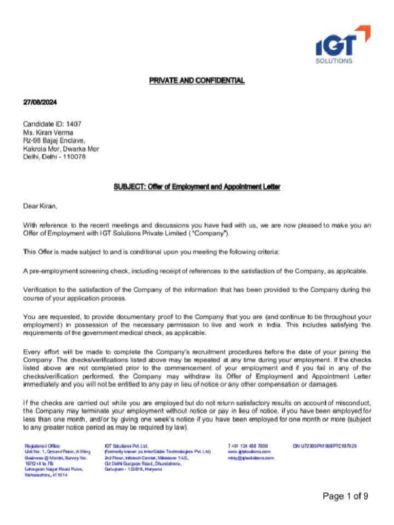 Offer Letter Kiran | PDF