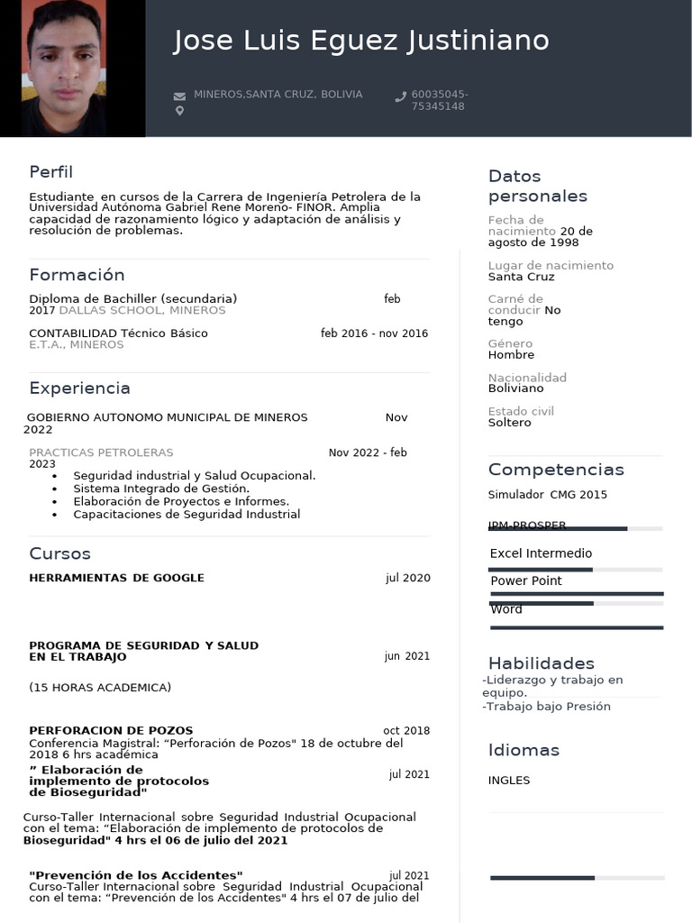 CV Jose Luis Eguez Justiniano | PDF