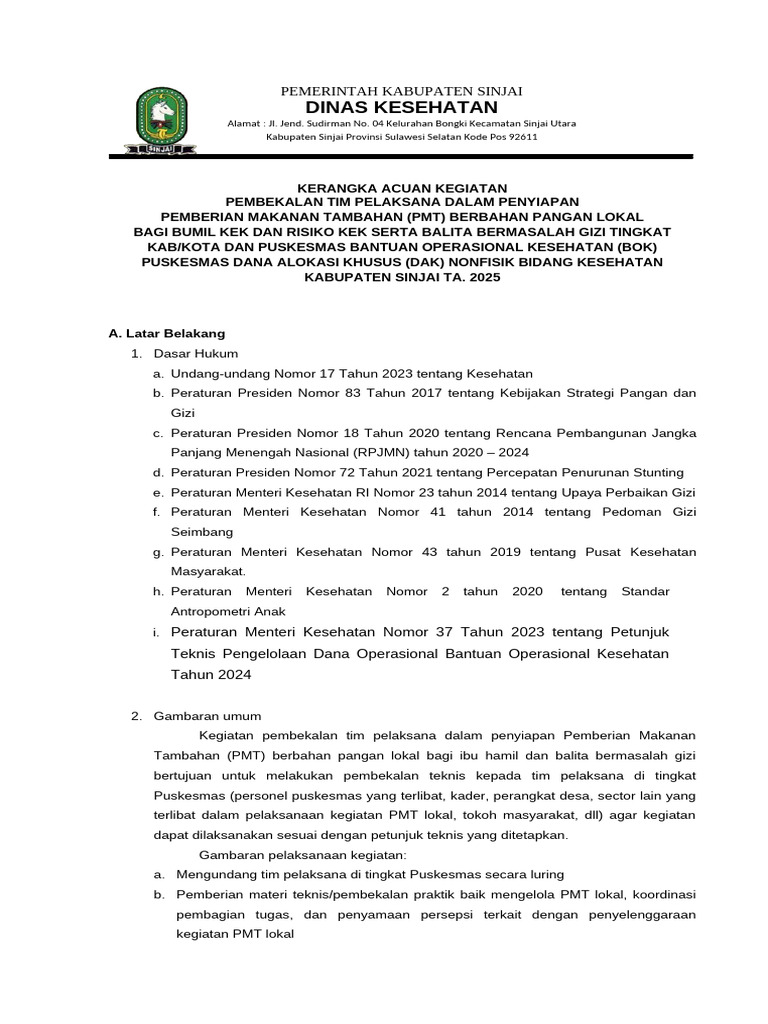 Tor Pembekalan Tim Pelaksana PMT Lokal | PDF