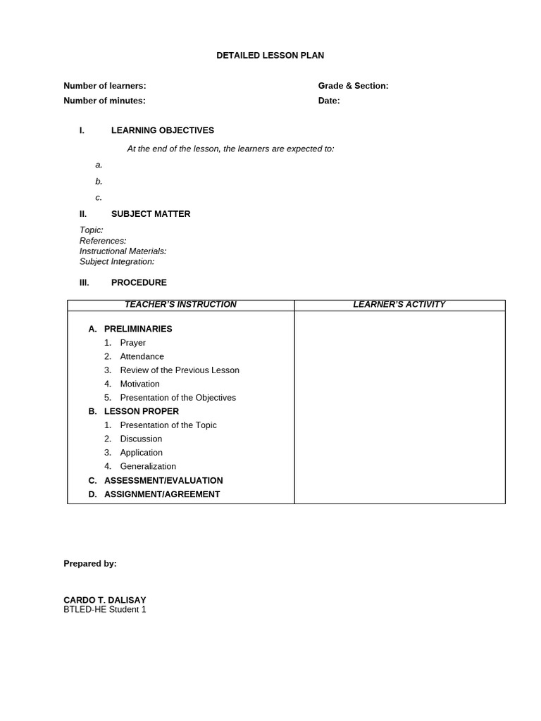 Btled Detailed Lesson Plan | PDF