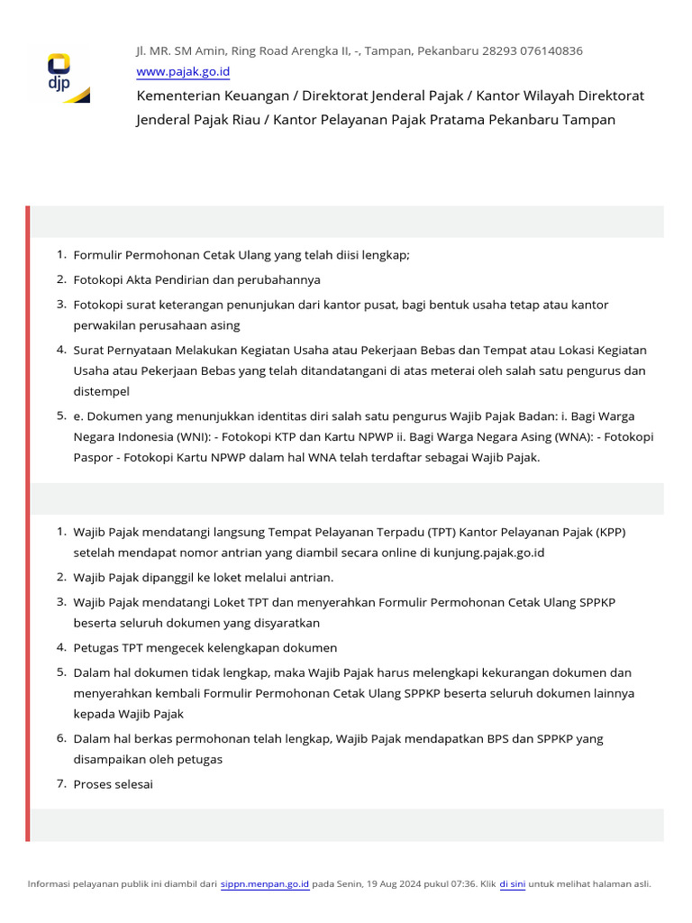 Unduh Standar Pelayanan - Permohonan Cetak Ulang Surat Pengukuhan ...
