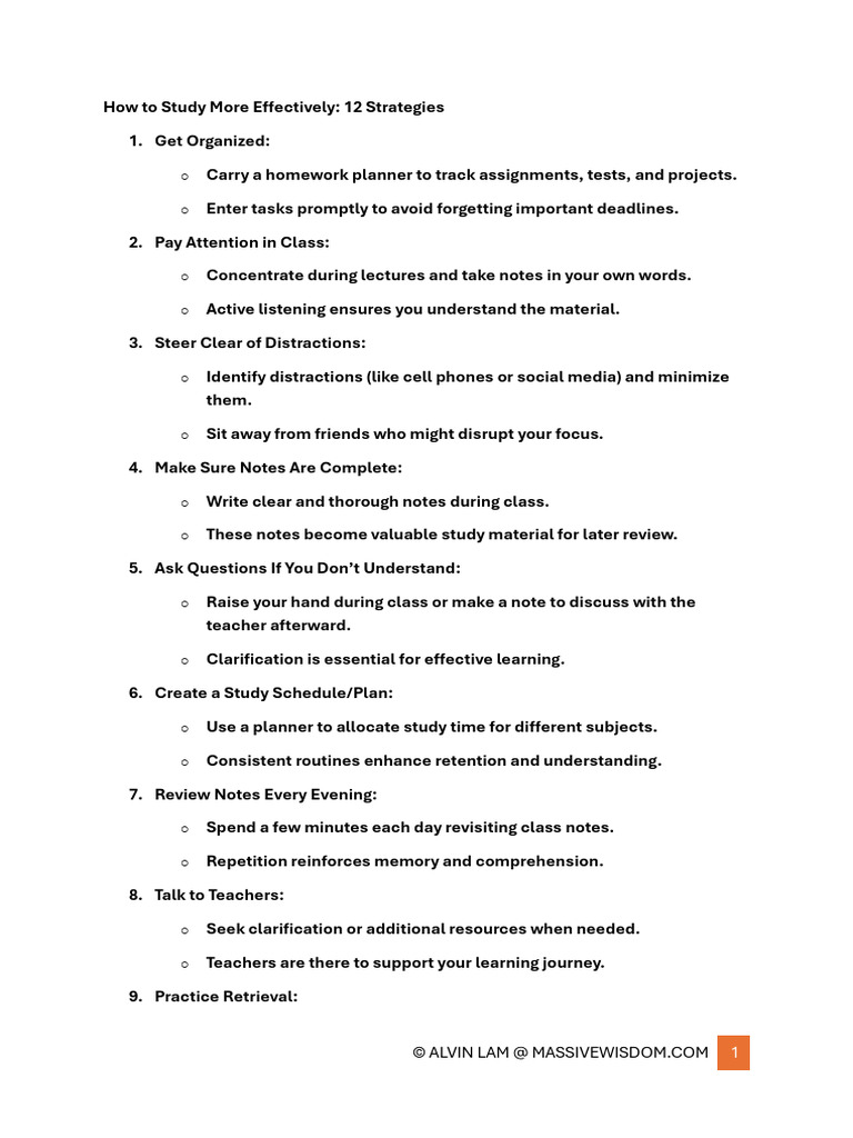 12 Effective Study Strategies | PDF | Memory | Career & Growth