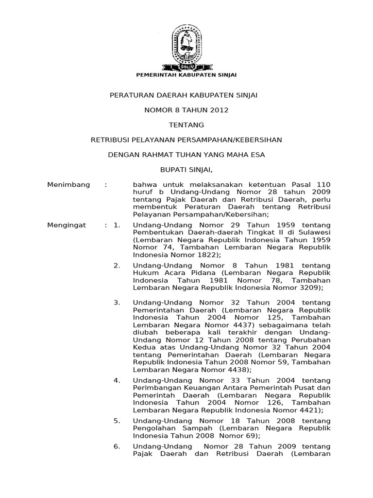 Perda Kebersihan Persampahan | PDF