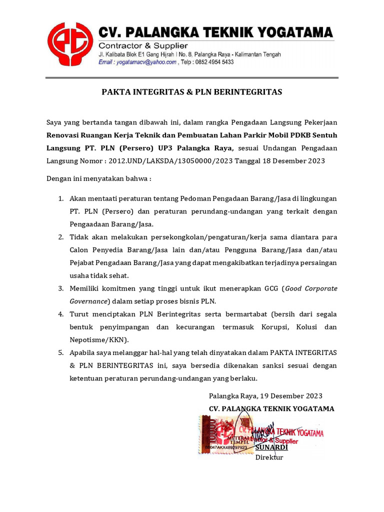 Pakta Integritas & PLN Berintegritas | PDF