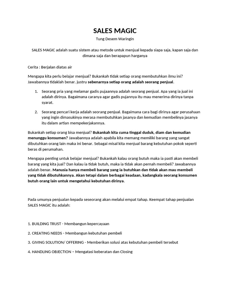SALES MAGIC - PRAKTEK | PDF