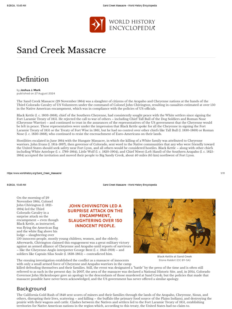 Sand Creek Massacre - World History Encyclopedia | PDF