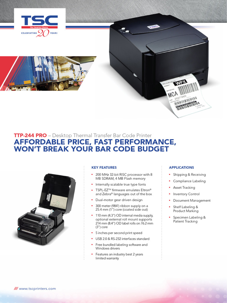 TSC TTP-244 Pro ENG Datasheet A4 | PDF