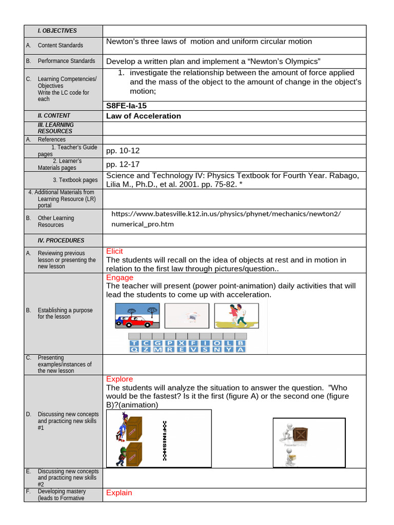 Demo Lesson Plan Acceleration | PDF