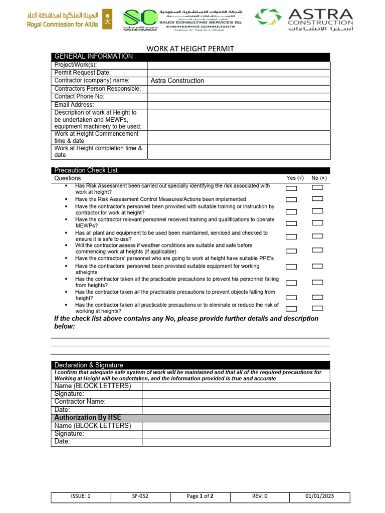 Form-047-Work at height Permit | PDF