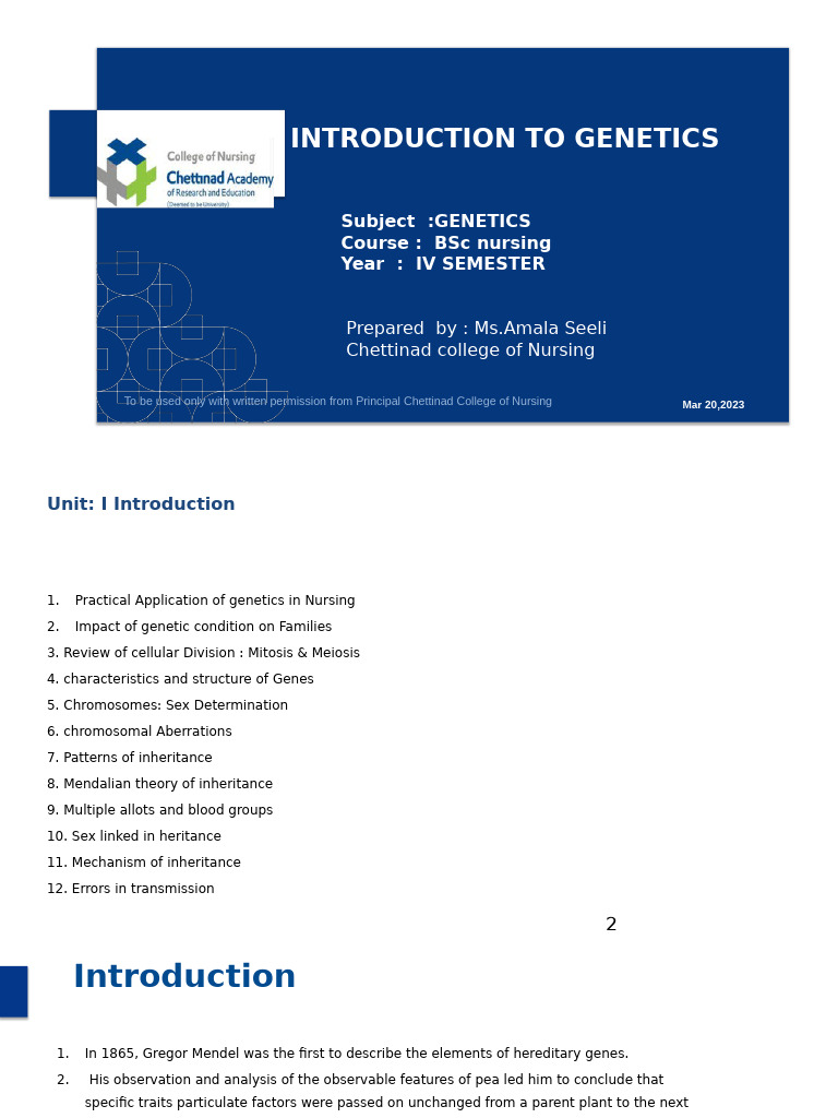 Unit 1 - Introduction To Genetics | PDF | Meiosis | Self-Improvement