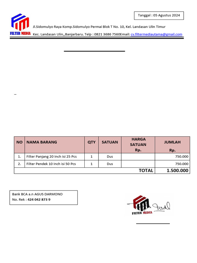 Penawaran Harga Sparepart Madhani 05082024 | PDF