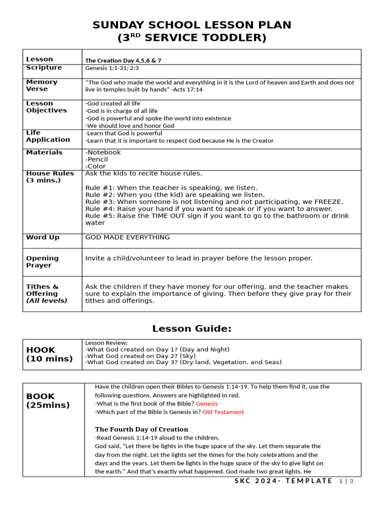 Sunday School Lesson Plan Template | PDF
