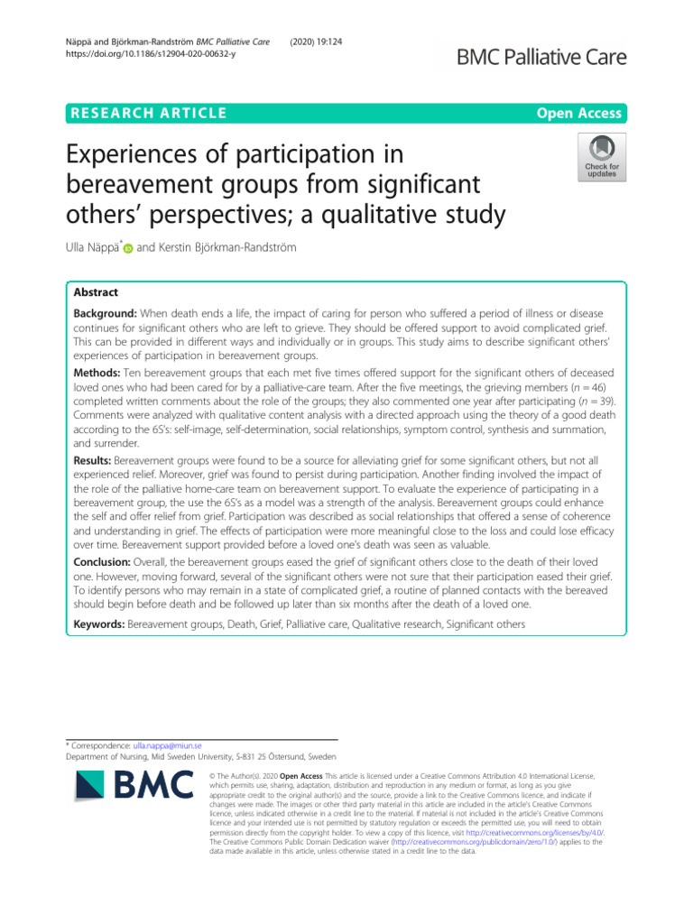 Experiences of Participation in Bereavement Groups From Significant ...