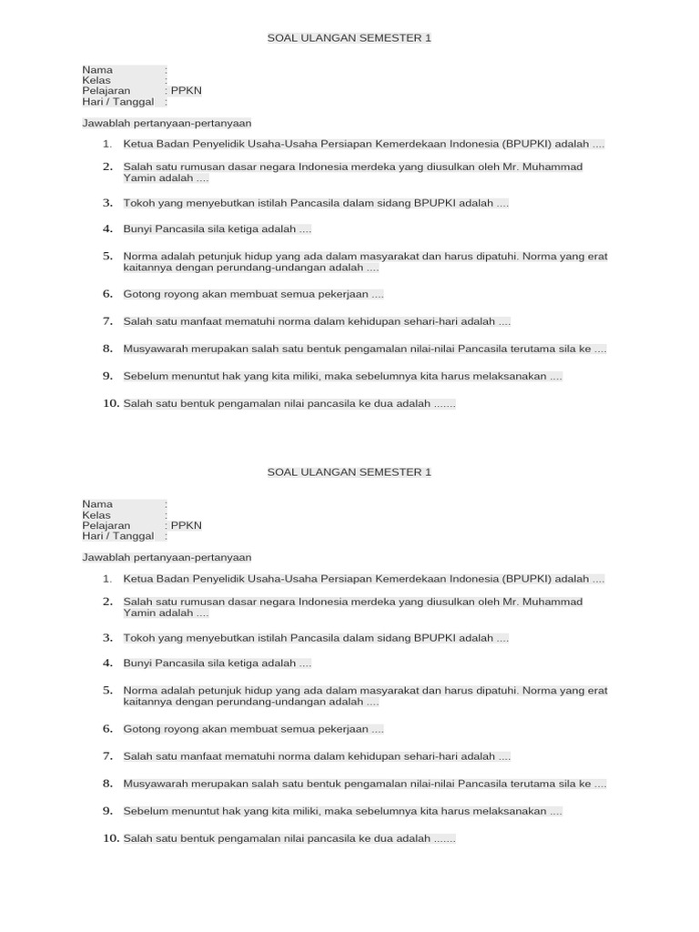 Soal Ulangan Semester 1 | PDF