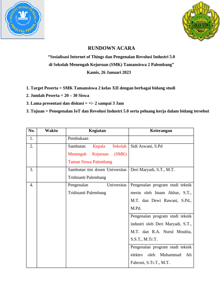 Rundown Acara Sosialisasi | PDF