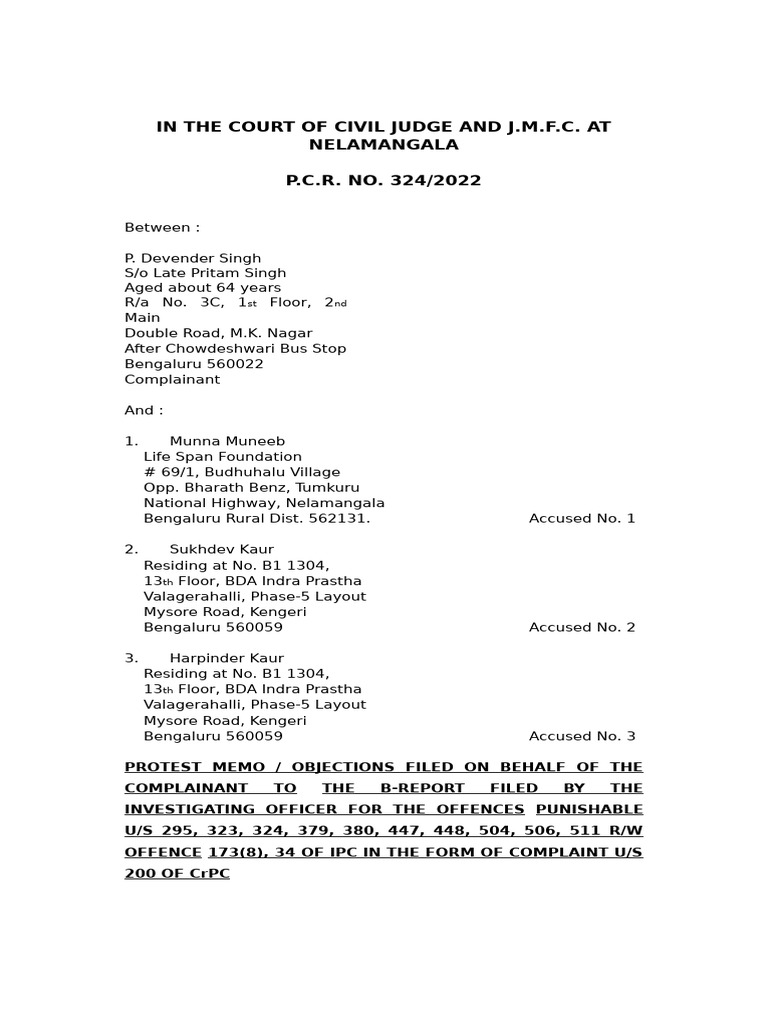 Devendrer Singh Objection To B Report Final | PDF