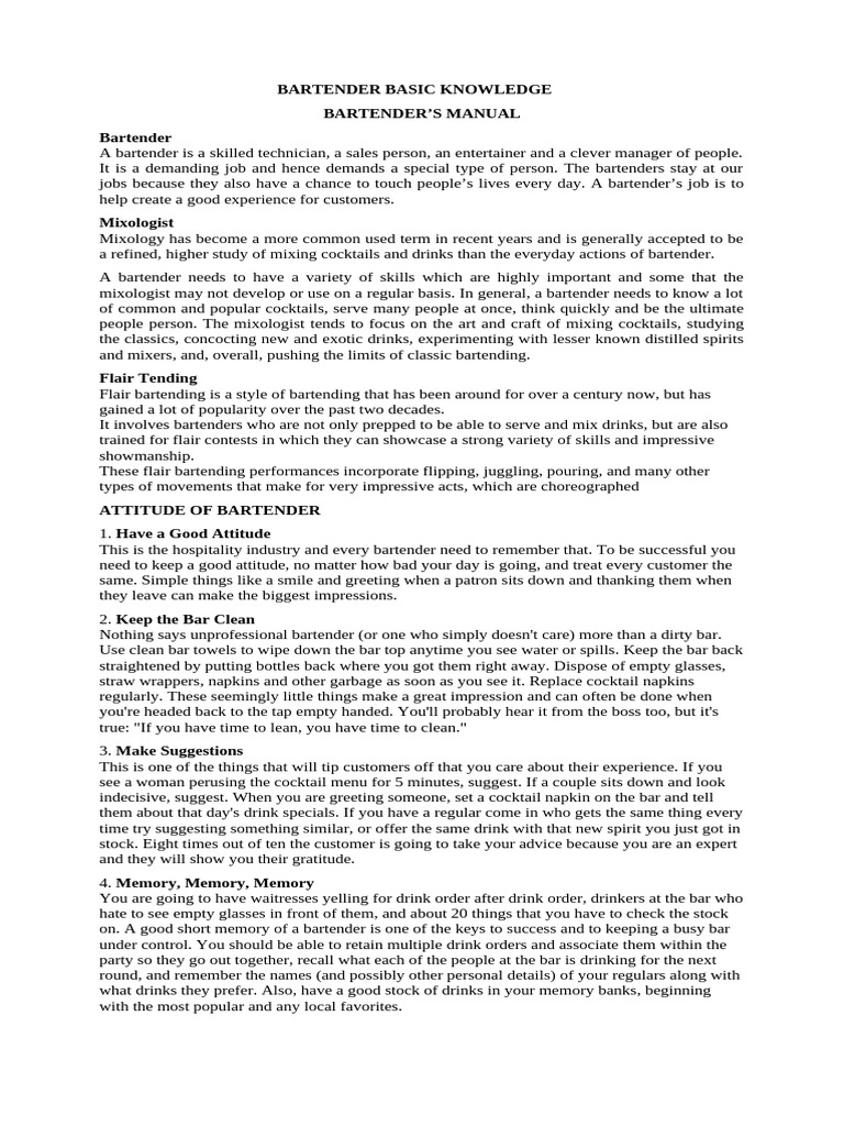 Bartender Basic Knowledge | PDF