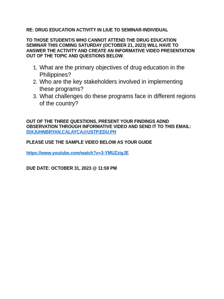 Drug Education Activity in Liue To Seminar Individual | PDF