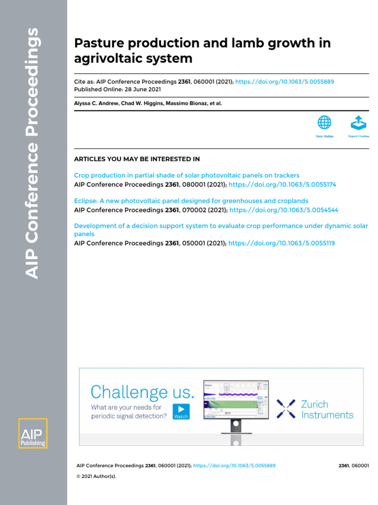 Agrivoltaic - Pasture Production and Lamb Growth Study | PDF