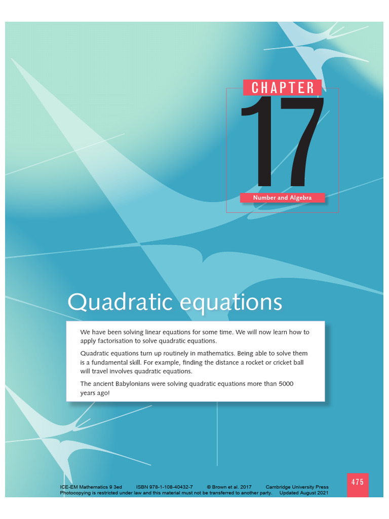 Quadratics Year 9 ICEM Chapter 17 | PDF