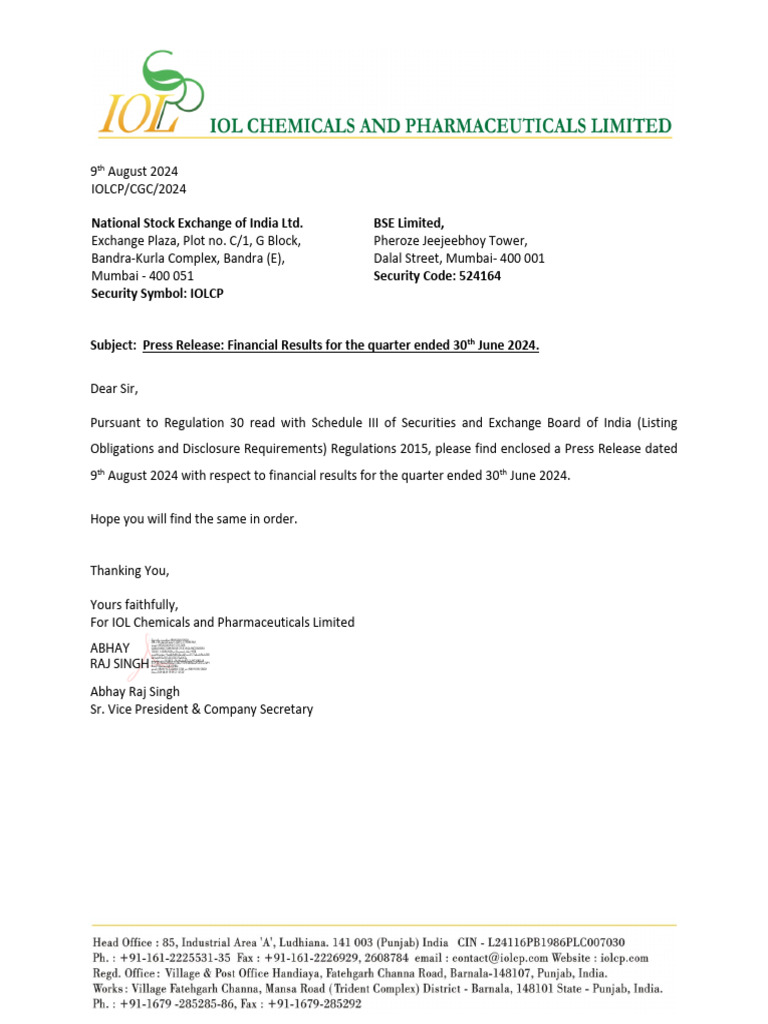 HSL - Stock Note - IOL - Chemicals - 281123 | PDF