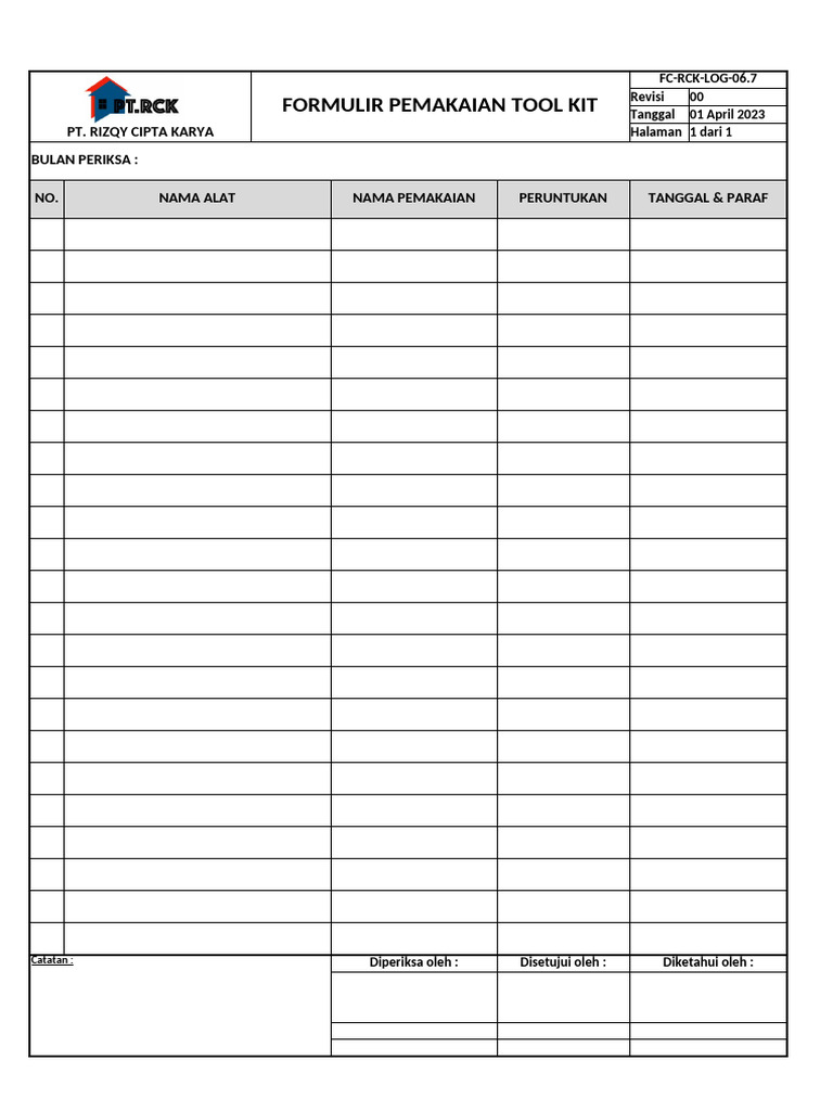 Tool Kit Usage Form April 2023 | PDF
