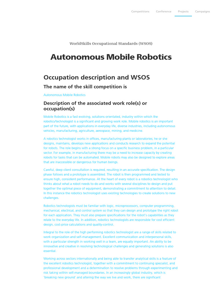 WorldSkills Occupational Standards - Autonomous Mobile Robotics | PDF WorldSkills Occupational Standards - Autonomous Mobile Robotics | PDF