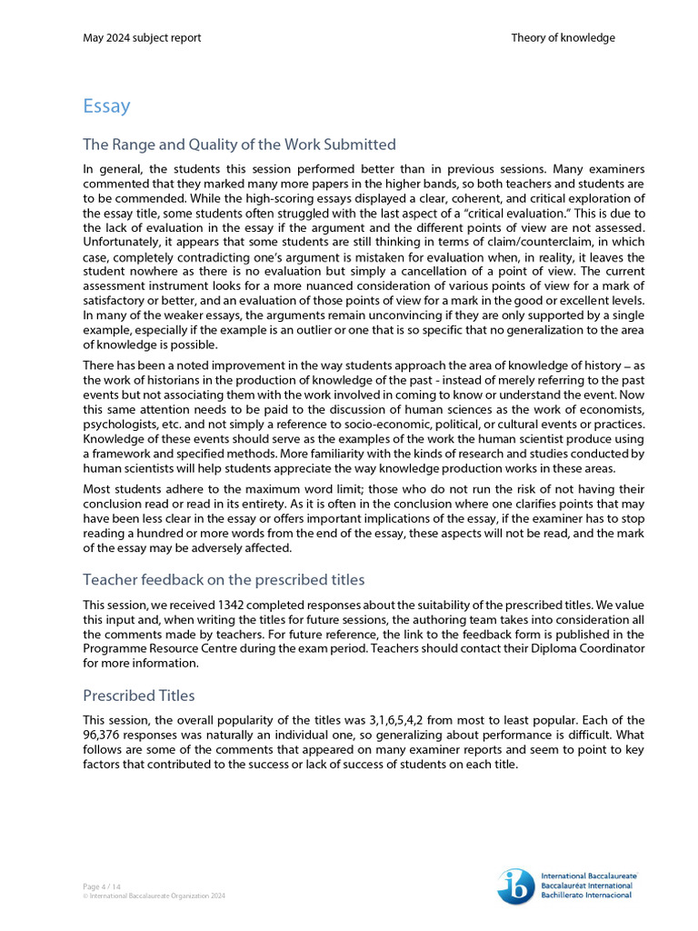 Subject Report TOK 2024 May-4-8 | PDF
